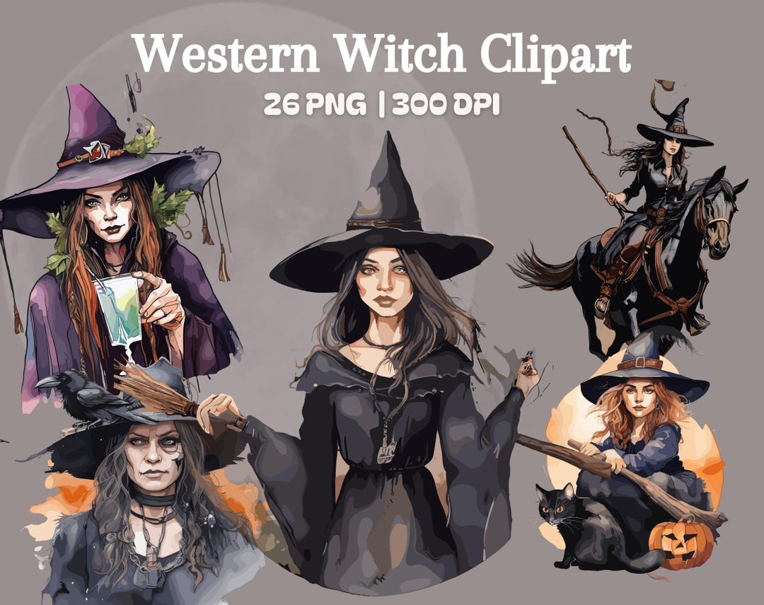 Western Witch Clipart, Halloween Witch, Western Witch, Watercolor PNG ...