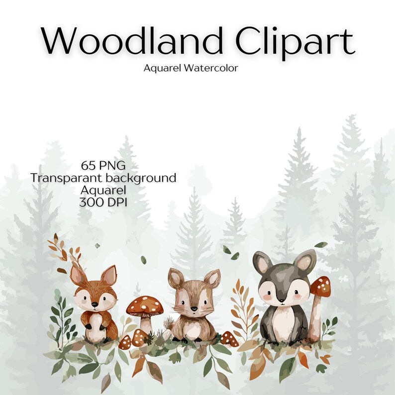 Woodland Clipart, Woodland Clip Art, Woodland Animals, Watercolor ...