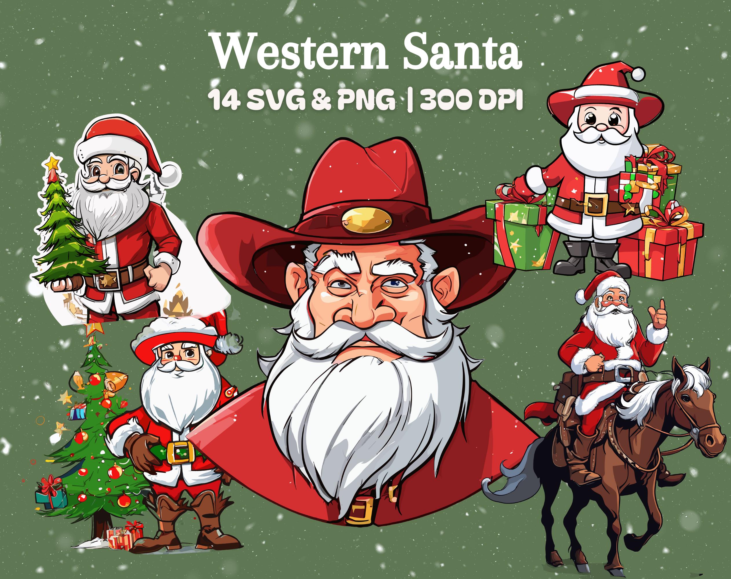 Western Santa Clipart, Western Santa SVG, Western Santa PNG, Cowboy ...