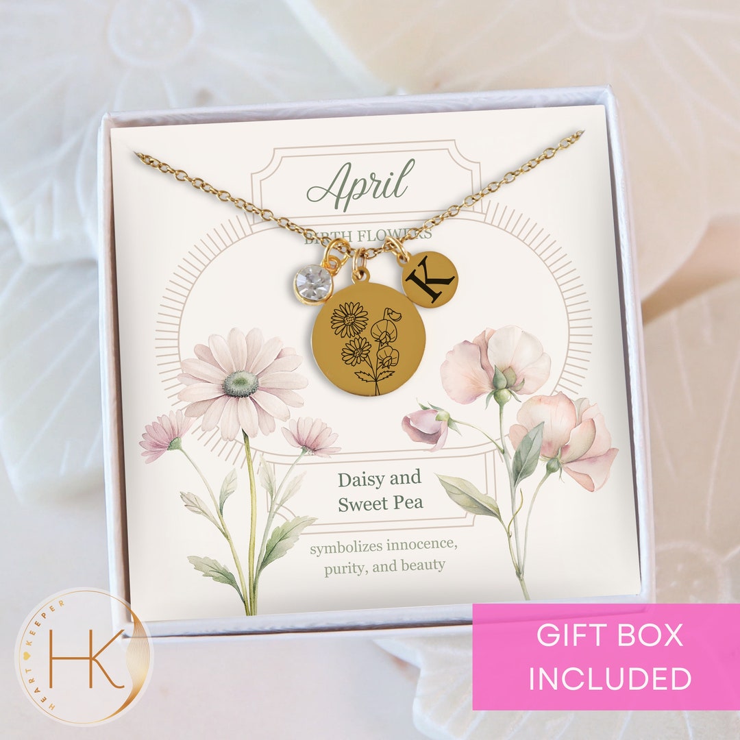 April Birth Flower Necklace, Personalized Birth Flower Necklace April ...