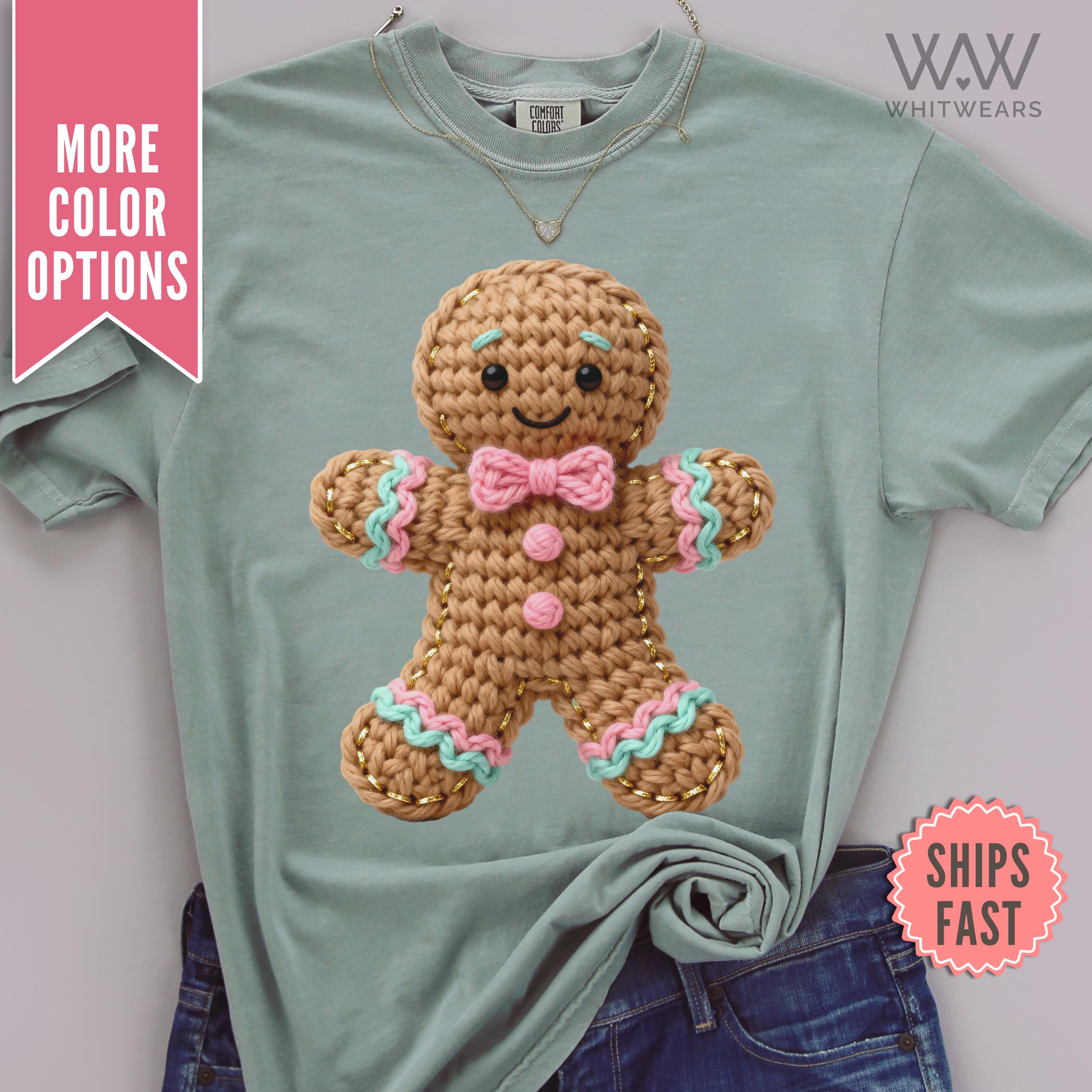 Gingerbread Man T-shirt, Faux Yarn Holiday Party Tee, Brown & White ...