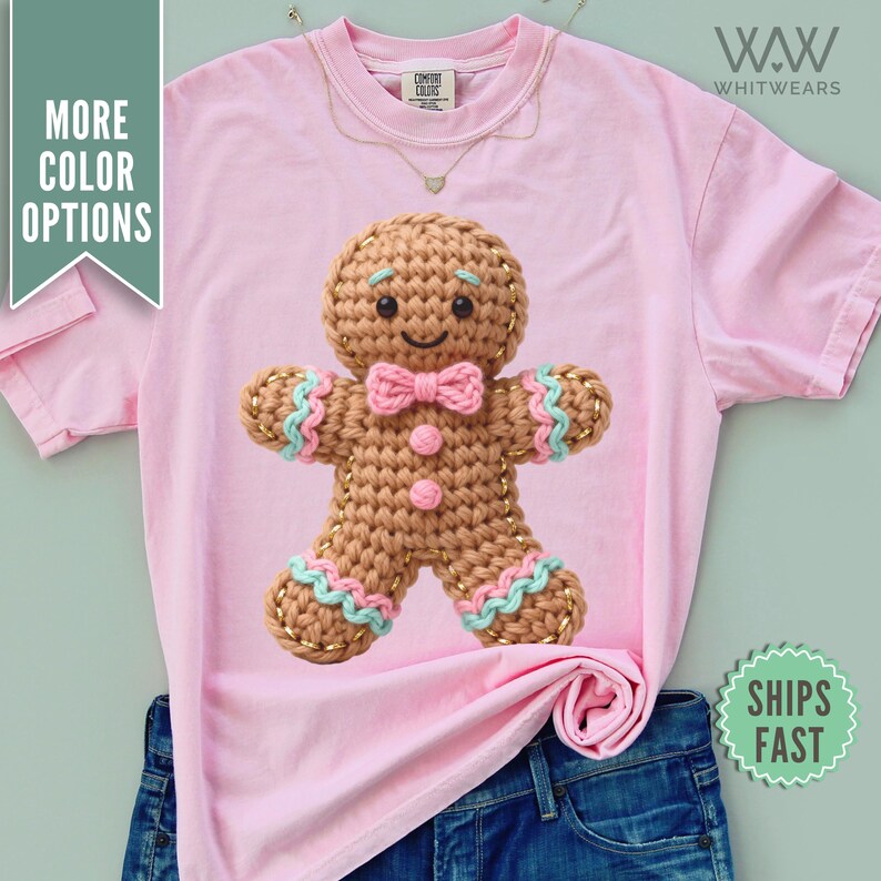Gingerbread Man T-shirt, Faux Yarn Holiday Party Tee, Brown & White ...