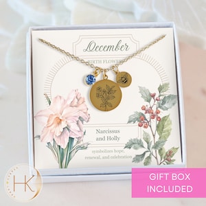 December Birth Flower Necklace, Personalized Birth Flower Necklace ...