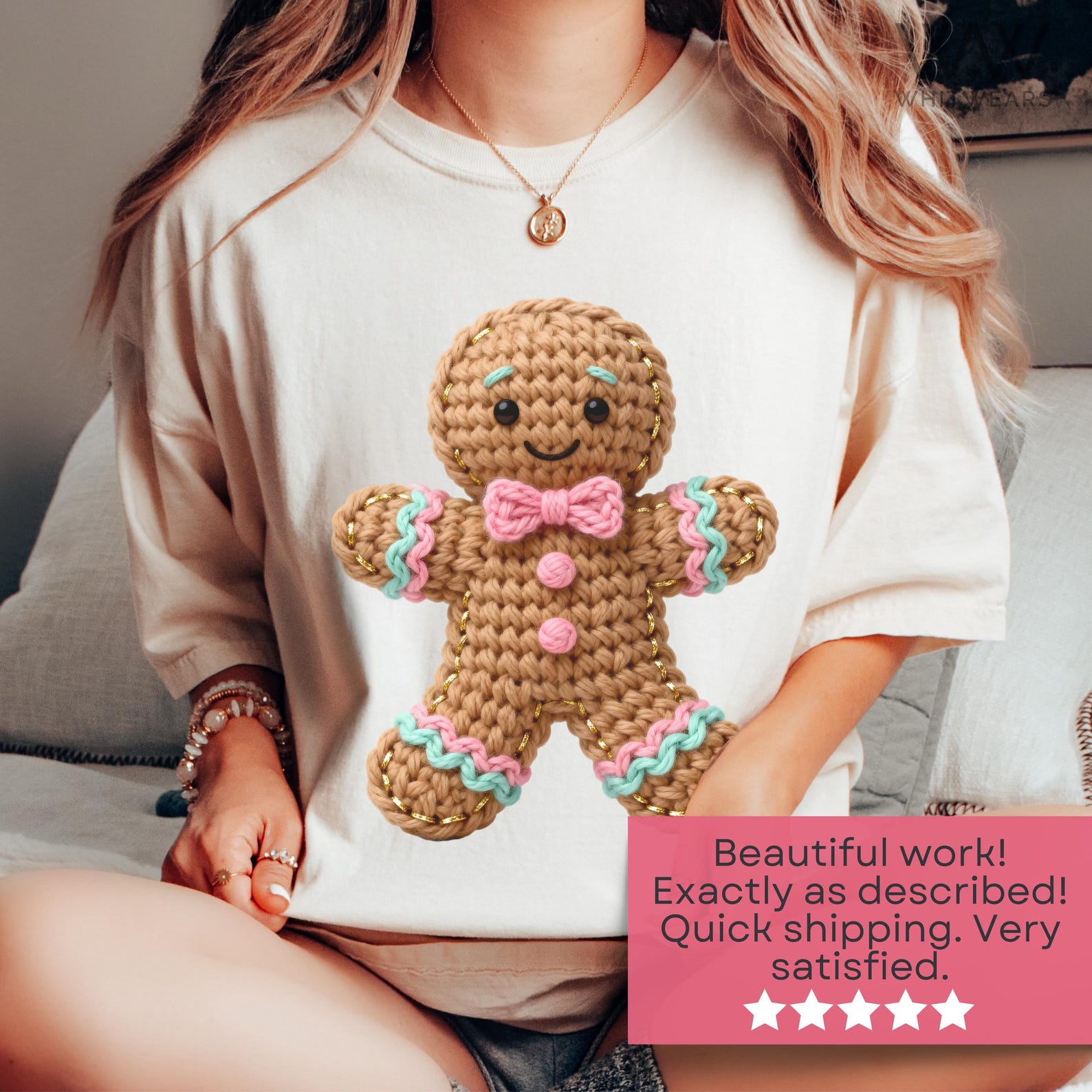 Gingerbread Man T-shirt, Faux Yarn Holiday Party Tee, Brown & White ...