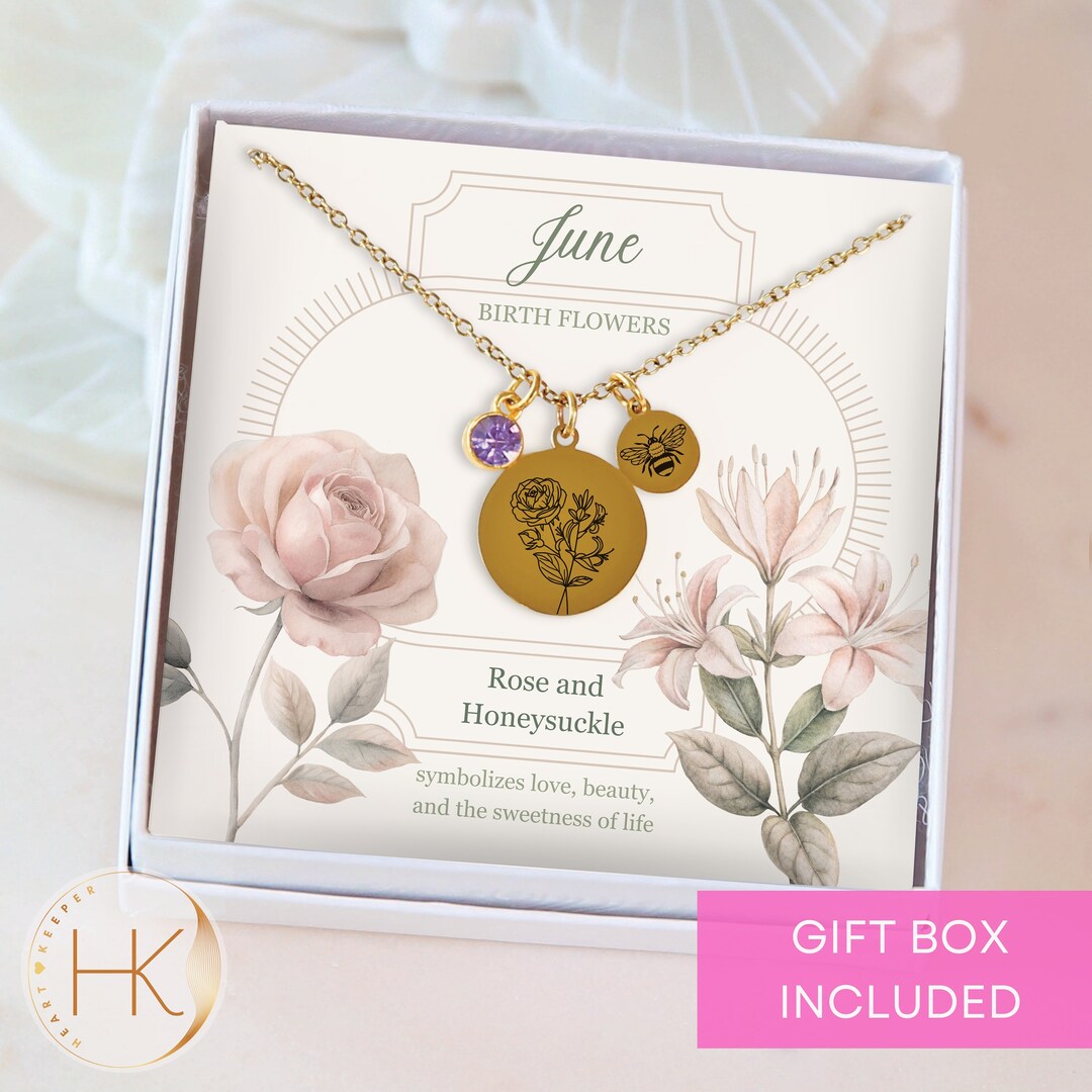 June Birth Flower Necklace, Personalized Birth Flower Necklace Gift ...