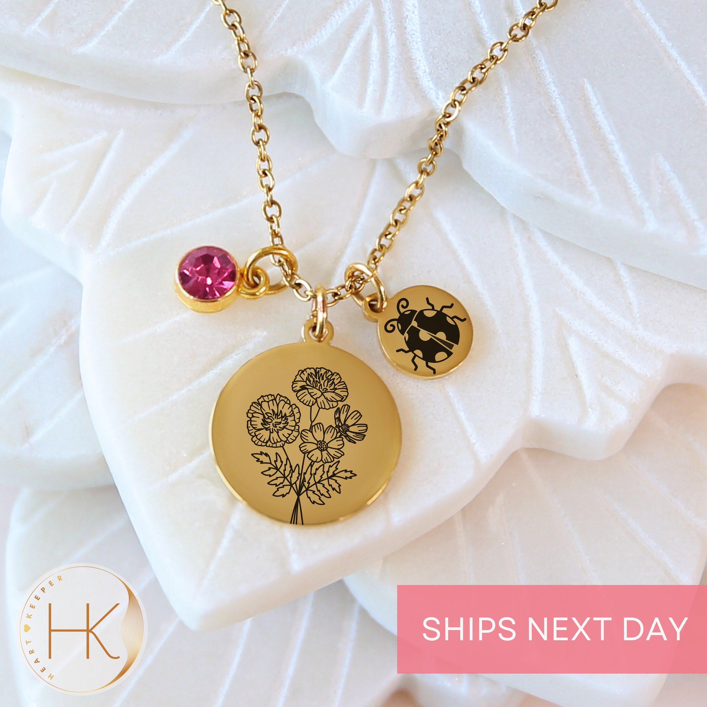 October Birth Flower Necklace, Personalized Birth Flower Necklace ...
