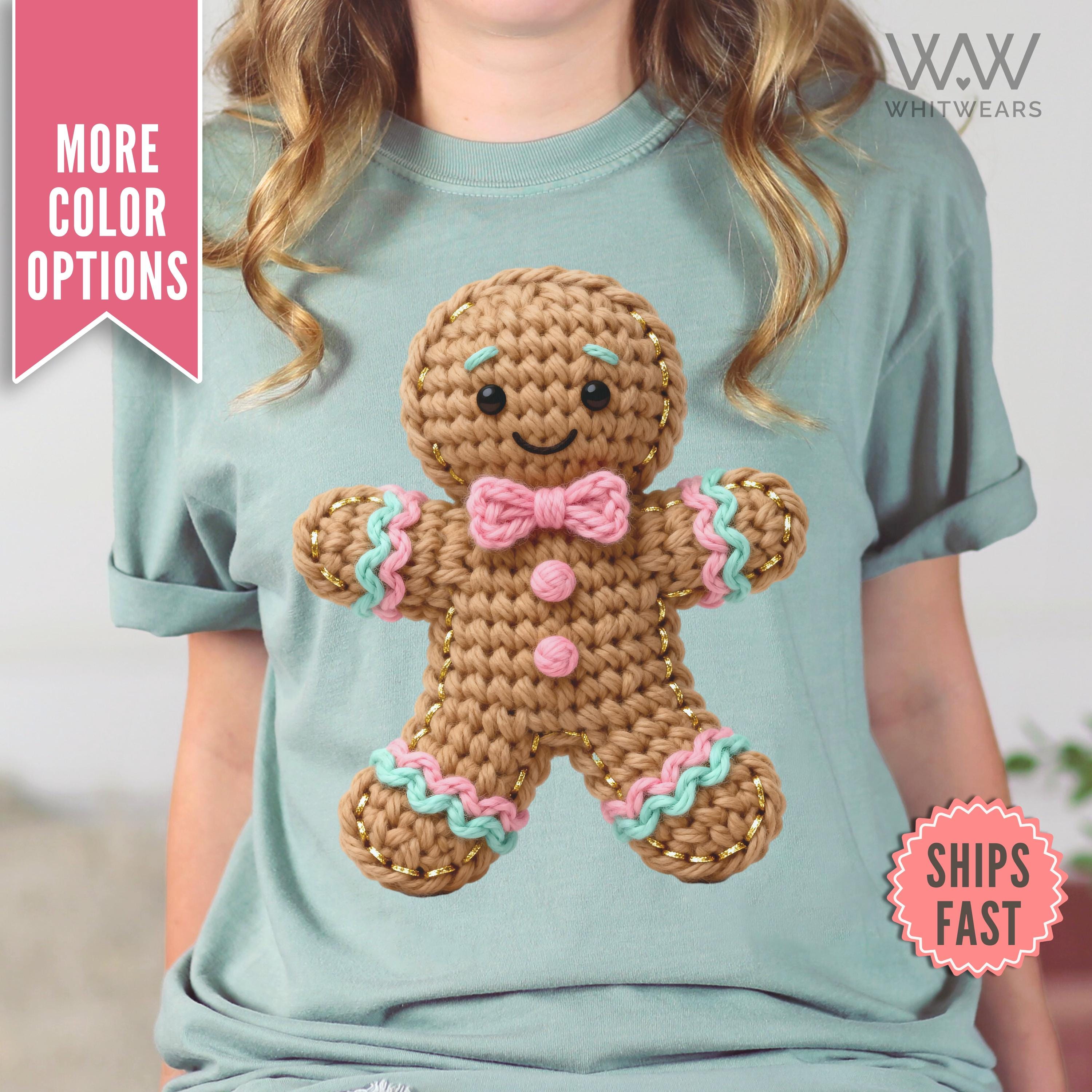 Gingerbread Man T-shirt, Faux Yarn Holiday Party Tee, Brown & White ...