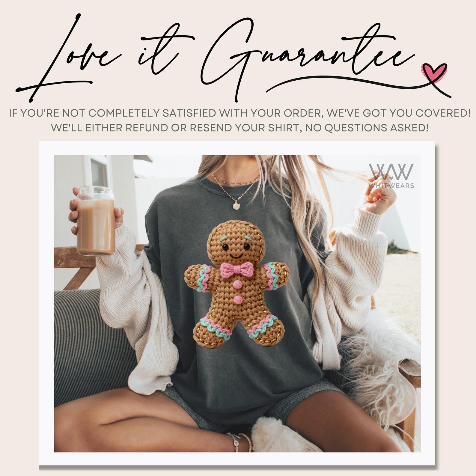 Gingerbread Man T-shirt, Faux Yarn Holiday Party Tee, Brown & White ...