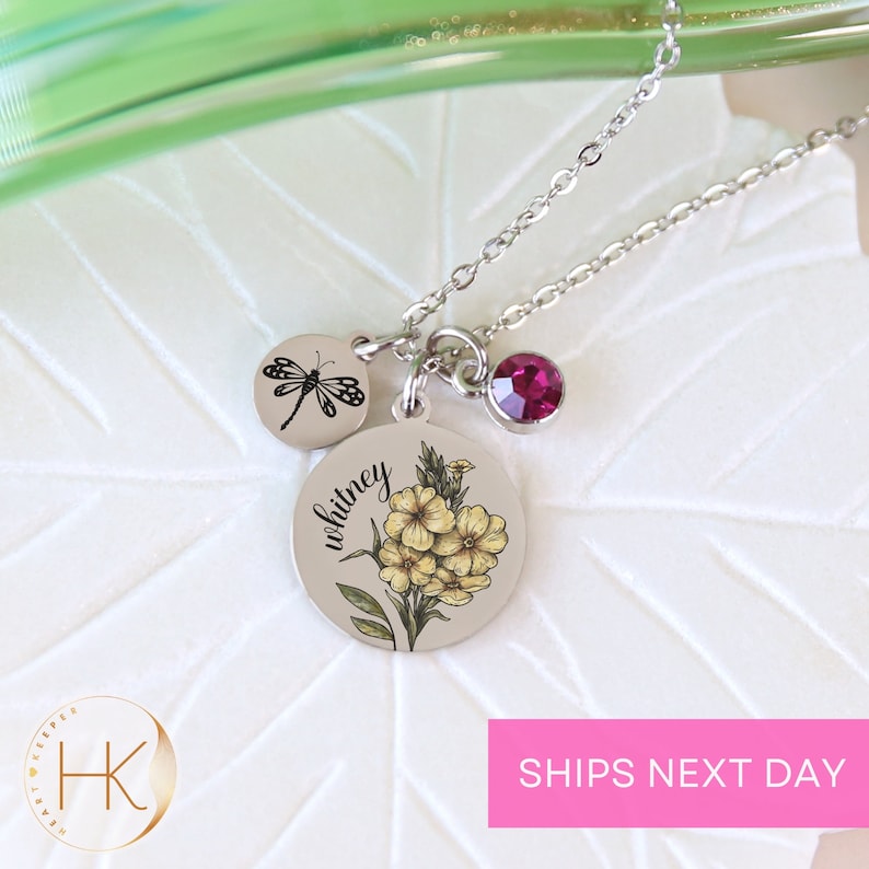 February Birth Flower Necklace, Personalized Birth Flower Necklace ...