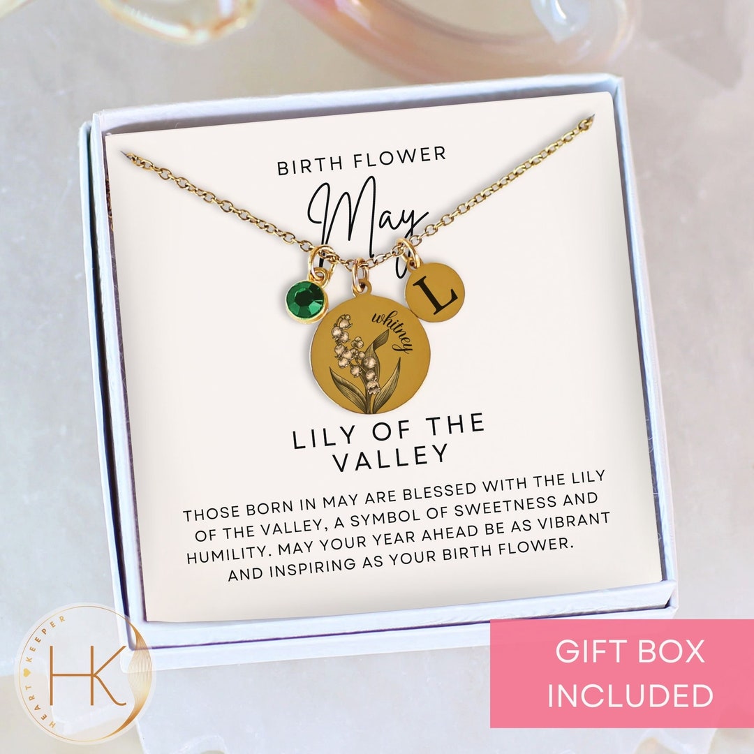 May Birth Flower Necklace, Personalized Birth Flower Name Necklace May ...