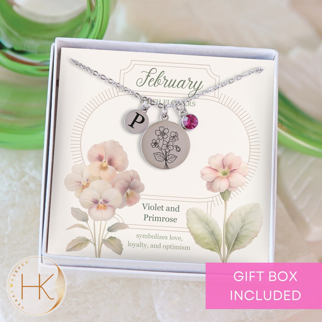 February Birth Flower Necklace, Personalized Birth Flower Necklace ...