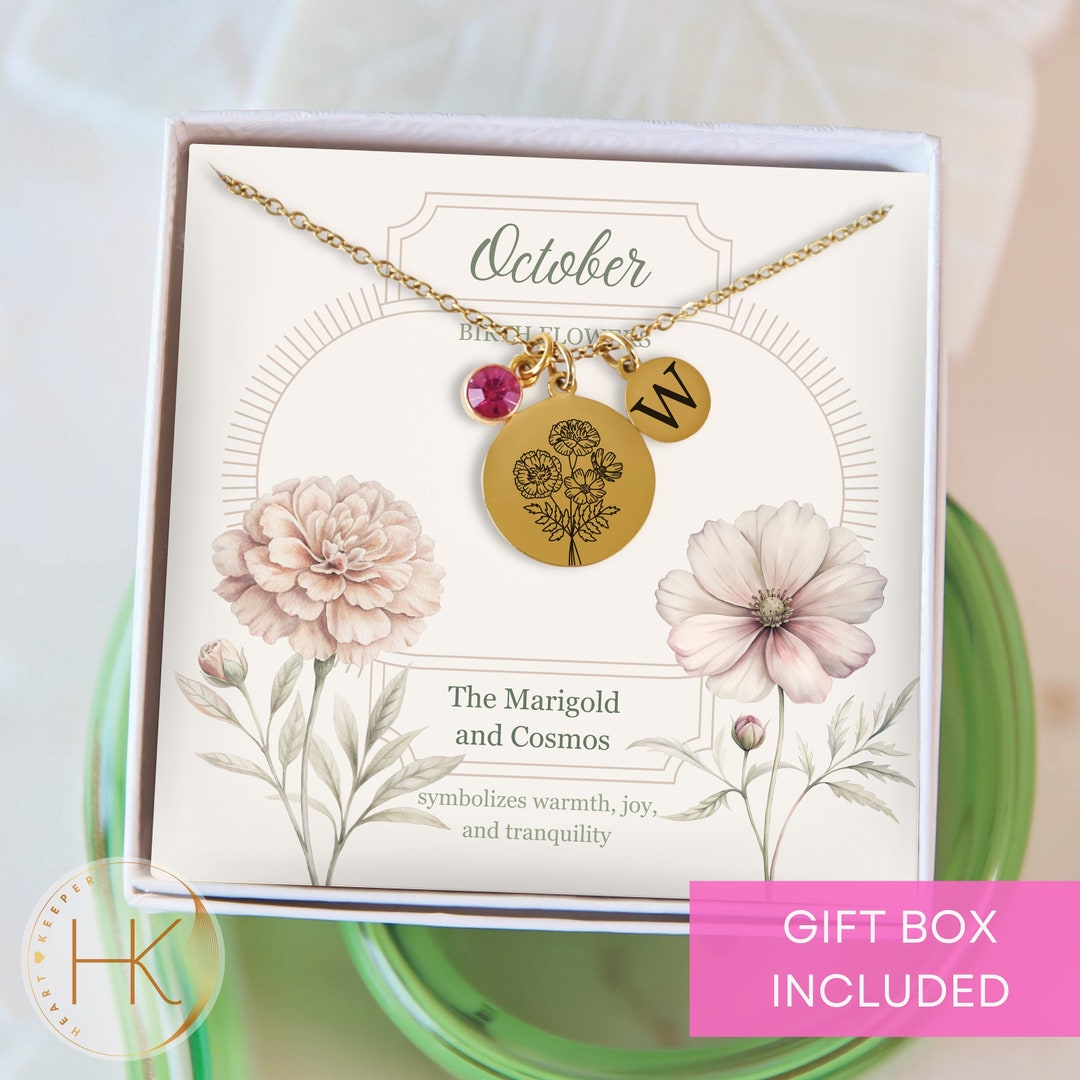 October Birth Flower Necklace, Personalized Birth Flower Necklace ...