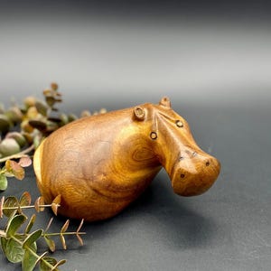 Vintage Wooden Hippo Sculpture, Hand Carved Hippopotamus Natural Home ...