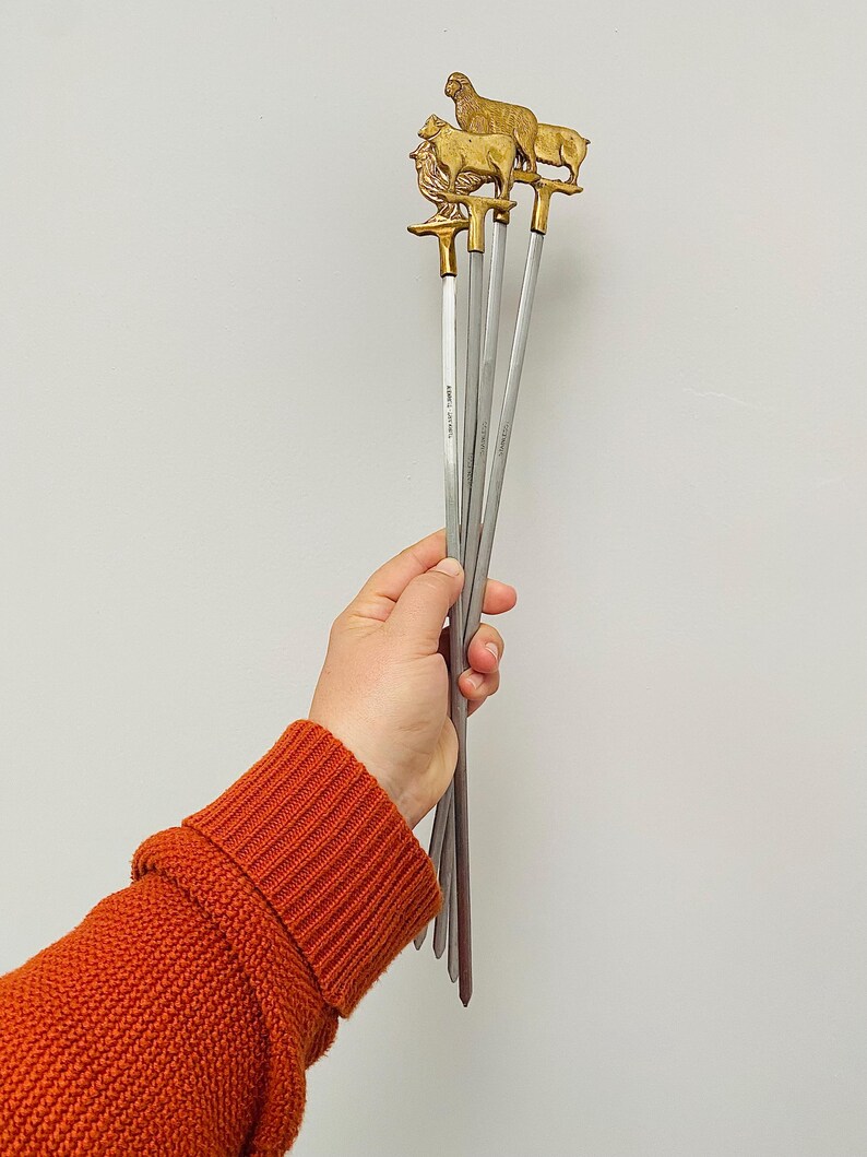 4 Brass Barn Animal Skewers, Mid Century Modern Turkish Collectible ...