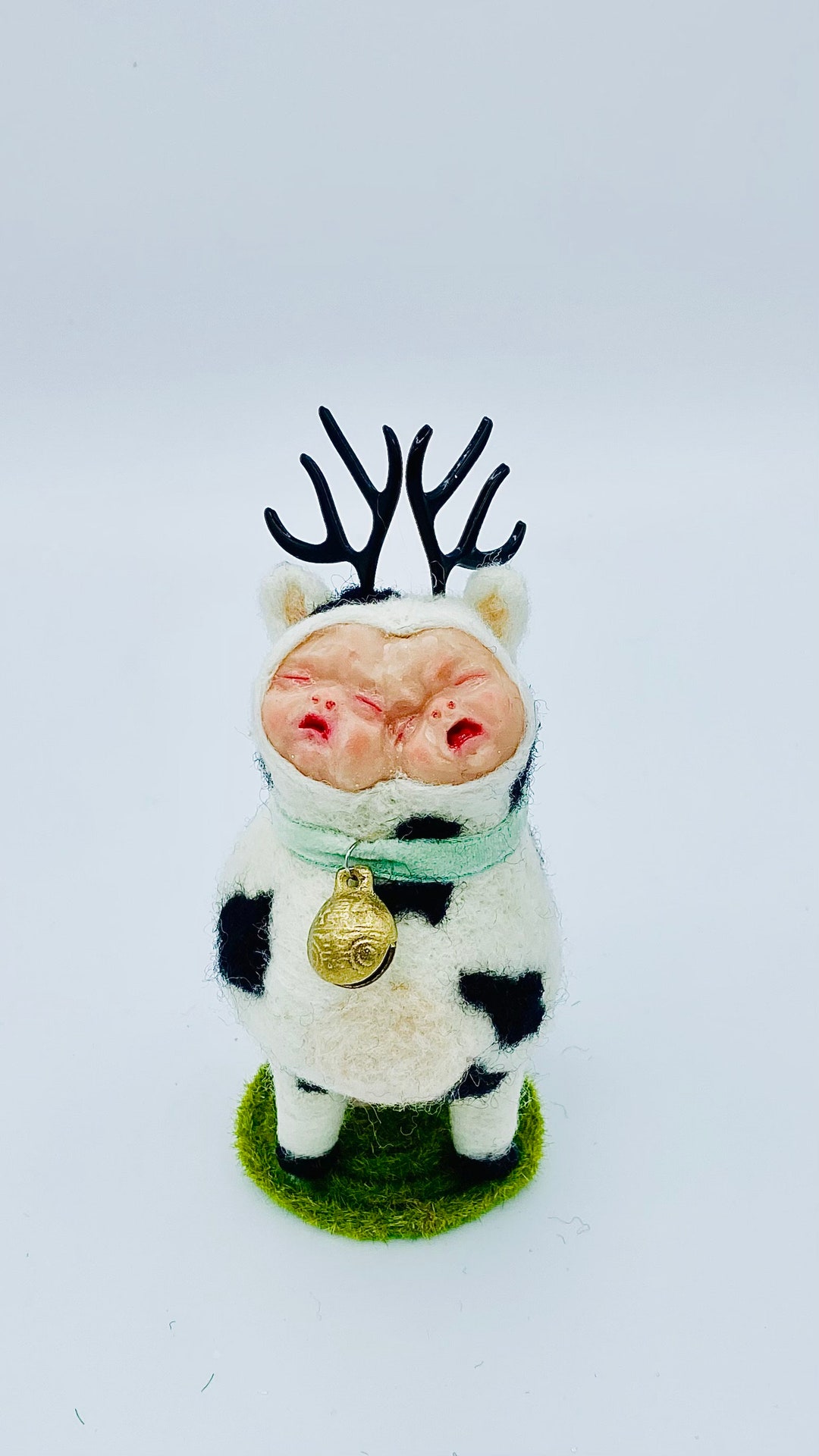 Conjoined Twin Cow Calf Sculpture, Needle Felted Siamese Twins, Weird ...