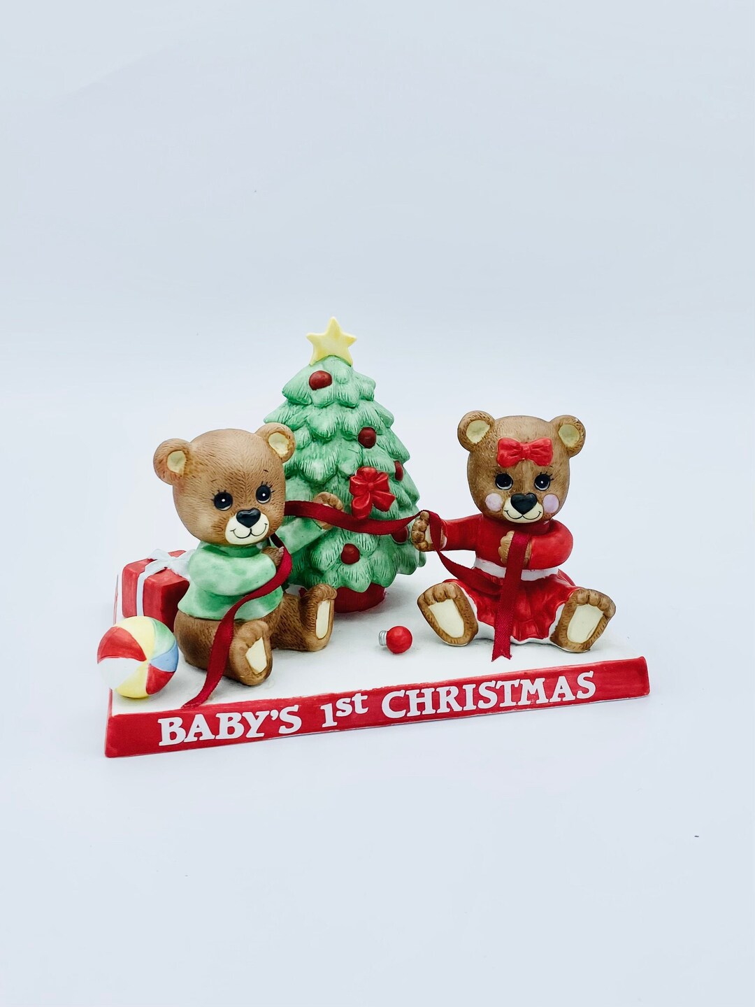 Ceramic Babys 1st Christmas Teddy Bear Figurine, Vintage Holiday Decor ...