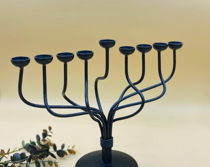 Black Large Metal 9 Branch Menorah Hannukah Candle 8 Night Chanukah ...