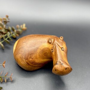 Vintage Wooden Hippo Sculpture, Hand Carved Hippopotamus Natural Home ...