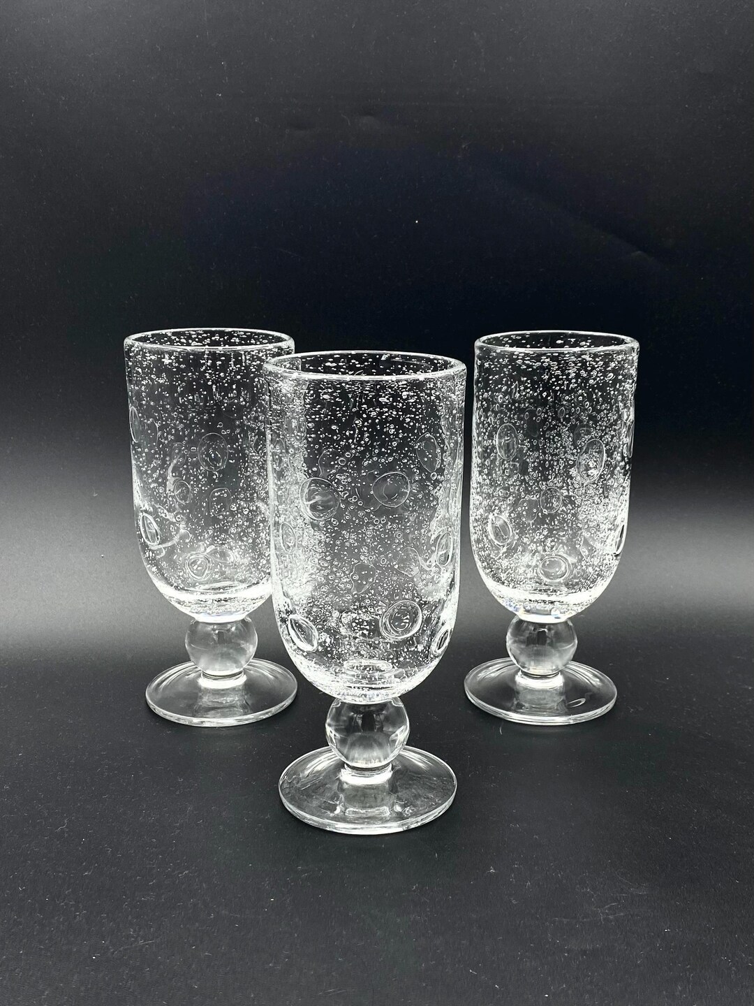 3 Clear Bubble Glass Goblets, Hand Blown Discontinued Southern Living ...