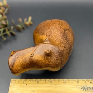 Vintage Wooden Hippo Sculpture, Hand Carved Hippopotamus Natural Home ...