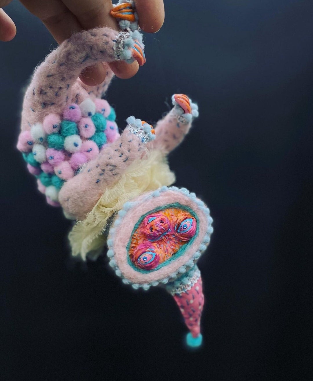 Pink Sloth Party Hat Carnival Art Doll, Bright Colored Pom Pom Animal ...