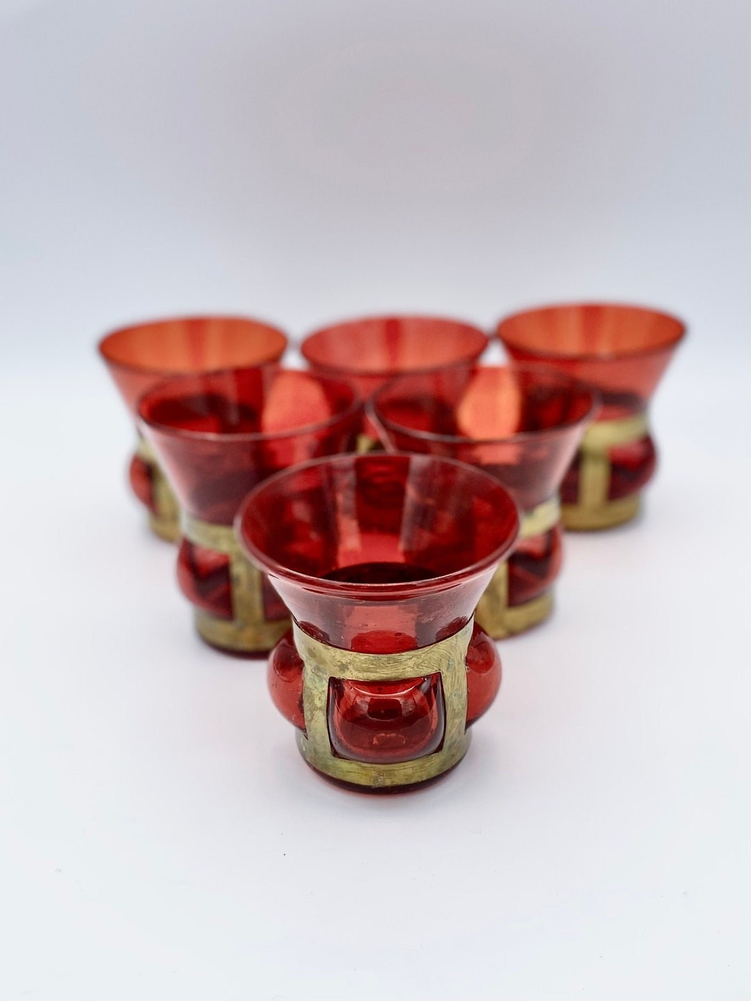 6 Brutalist Caged Red Cocktail Glasses, Vintage Imprisoned Glass ...