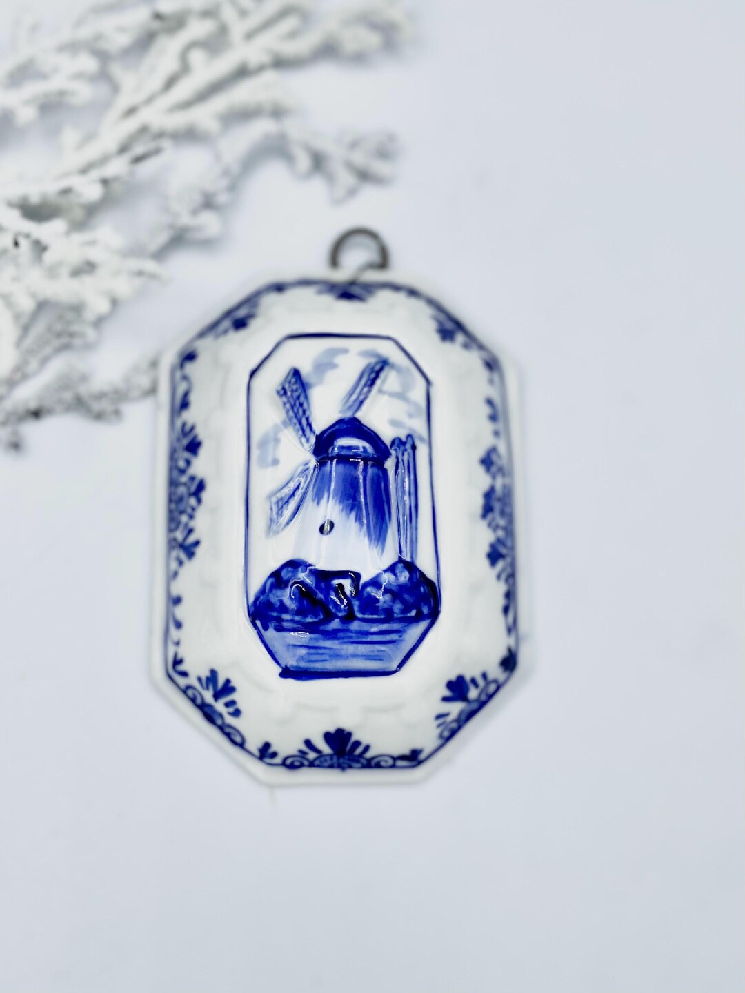 Vintage Delft Windmill Wall Hanging, Ceramic Hand Painted Delft Blue ...