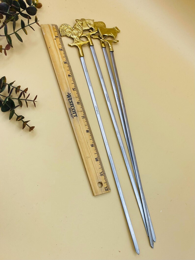 4 Brass Barn Animal Skewers, Mid Century Modern Turkish Collectible ...