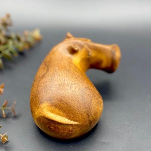 Vintage Wooden Hippo Sculpture, Hand Carved Hippopotamus Natural Home ...