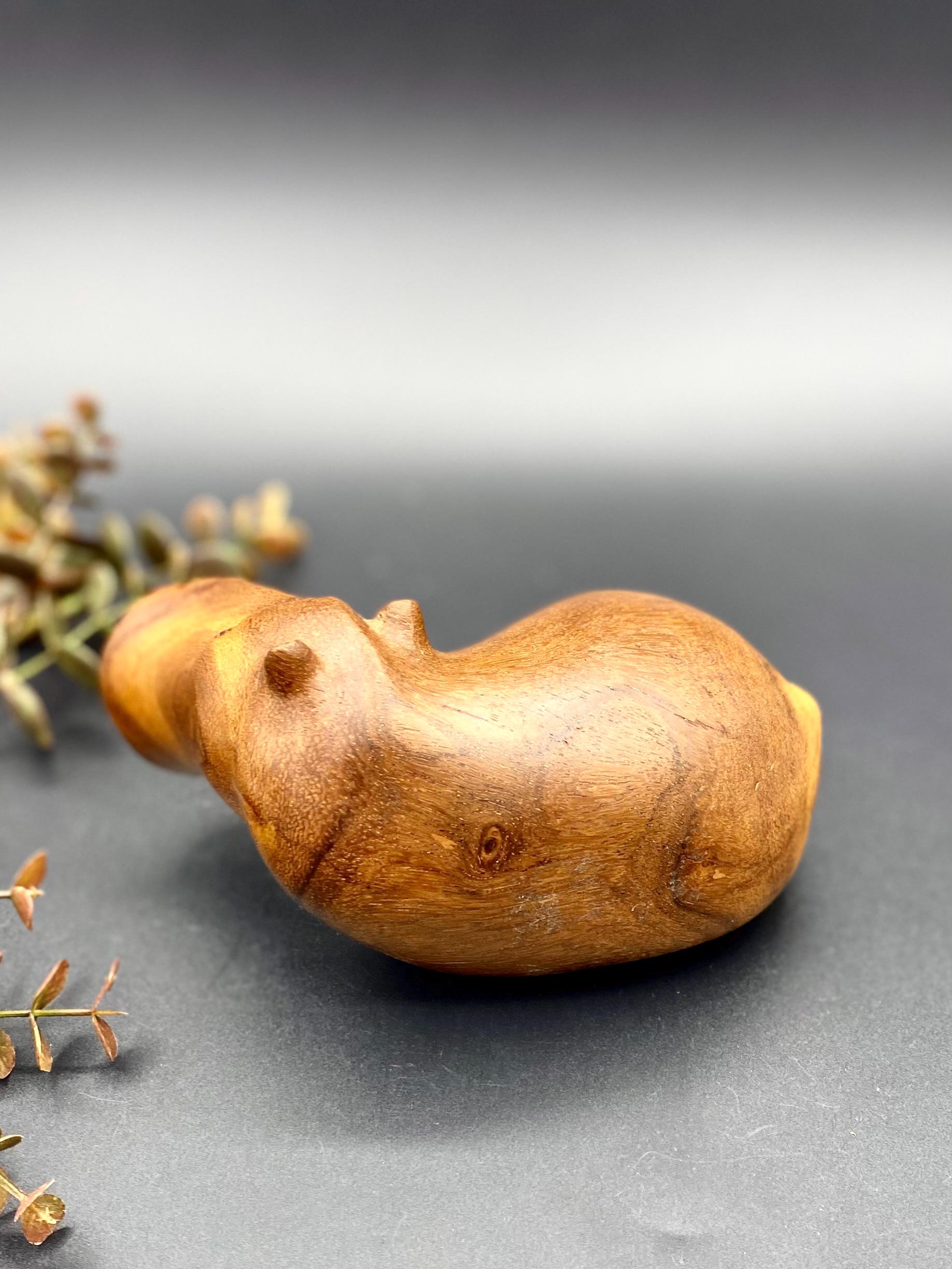 Vintage Wooden Hippo Sculpture, Hand Carved Hippopotamus Natural Home ...