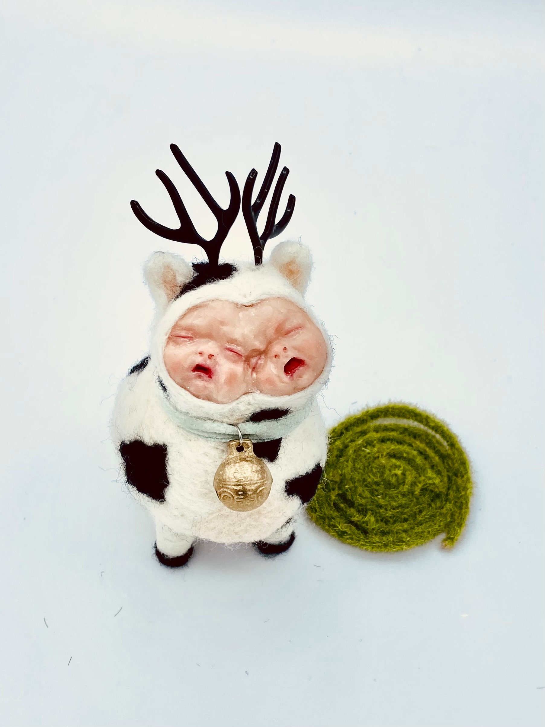 Conjoined Twin Cow Calf Sculpture, Needle Felted Siamese Twins, Weird ...