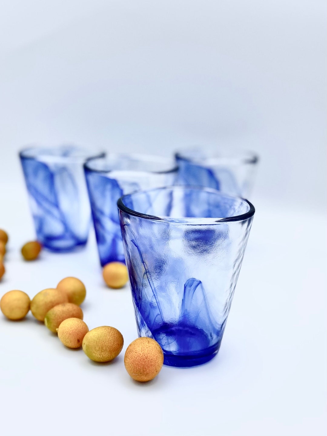 2 Vintage Bormioli Rocco Blue and Clear Large Glasses Cobalt Blue ...