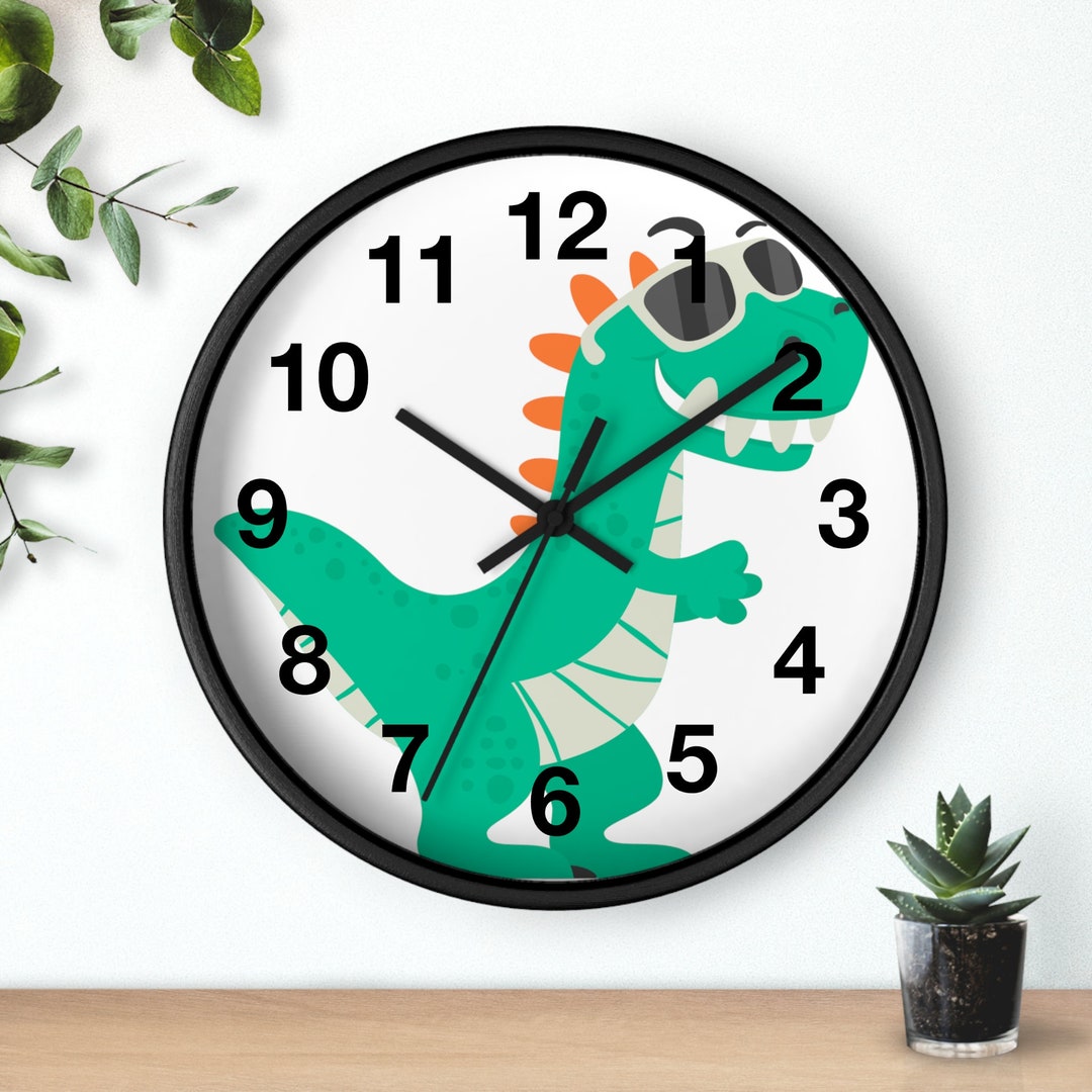 T-rex Wall Clock Green Dinosaur Wall Clock Baby Shower Gift Clock Boy's ...