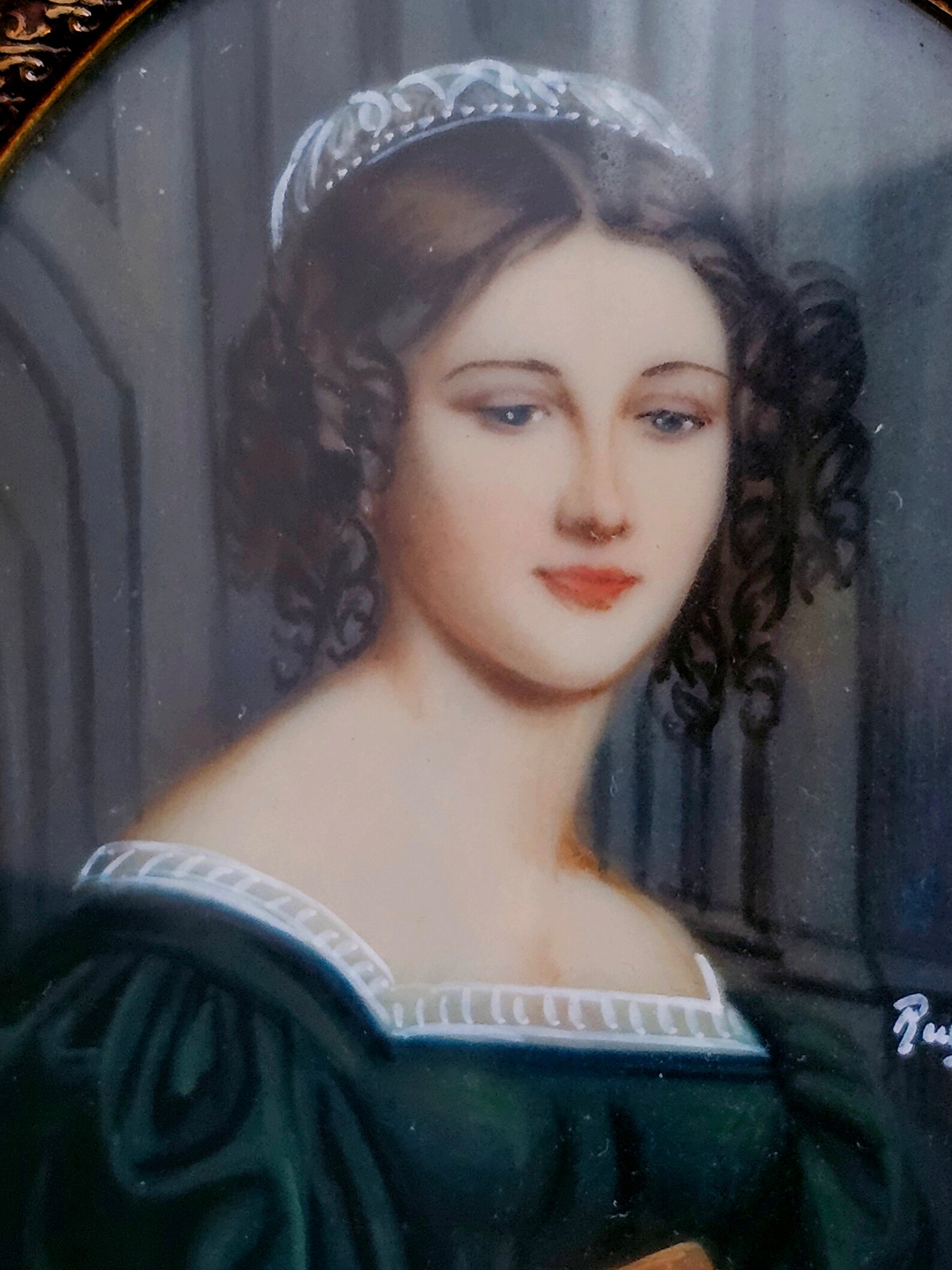Antique Signed Ruby Minature Painting Portrait of "anna Hillmayer" With ...