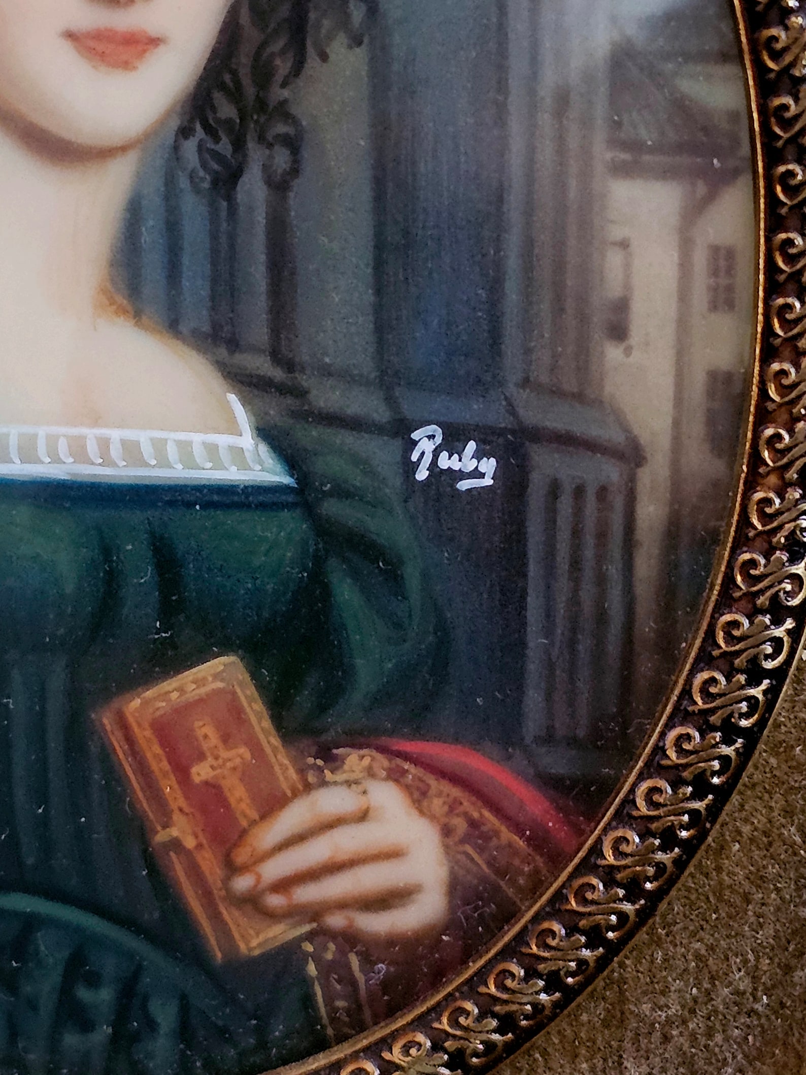 Antique Signed Ruby Minature Painting Portrait of "anna Hillmayer" With ...
