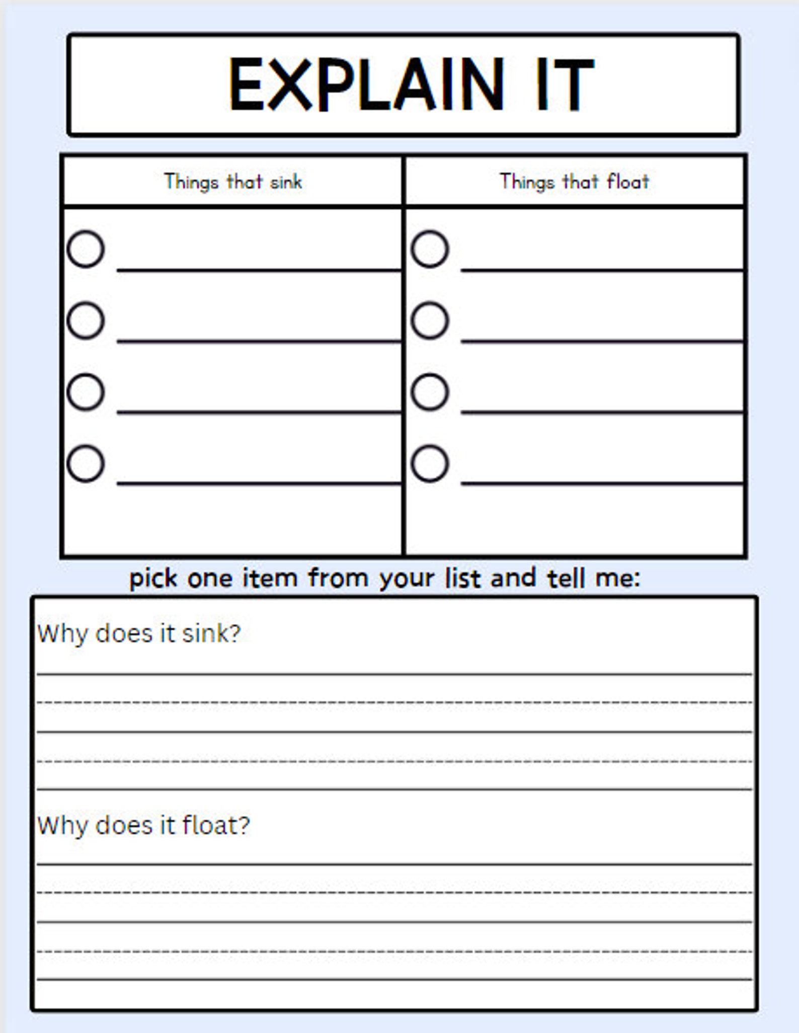 Sink or Float Science Exploration Lesson Plan, Homeschool Curriculum ...