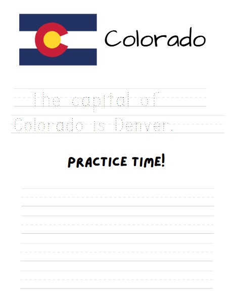 State Capital's Handwriting Practice With State Flag Pictures - Etsy