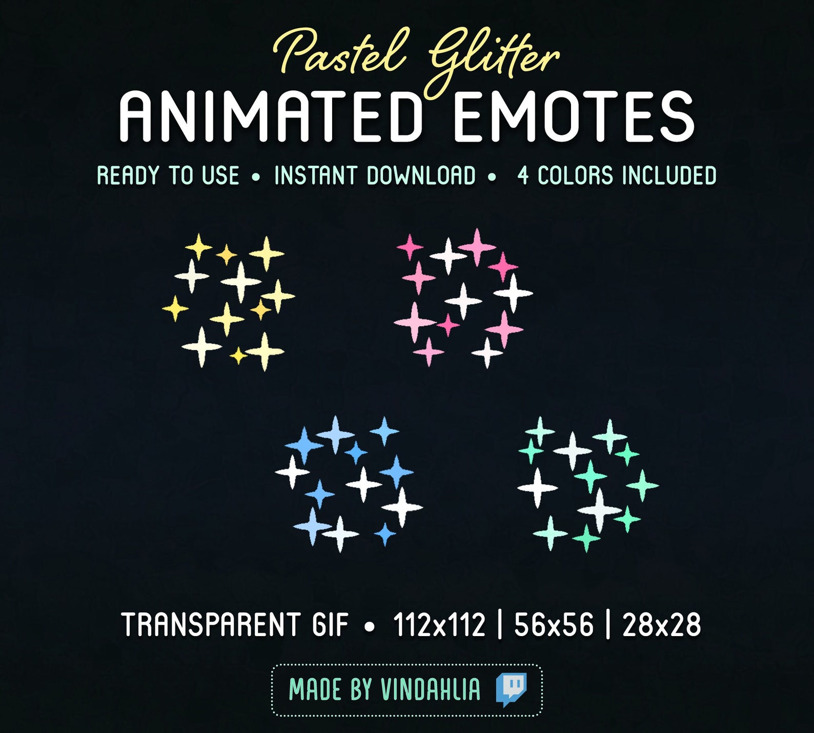 ANIMATED GLITTER EMOTES for Twitch | 4 Color Versions Included + Static ...