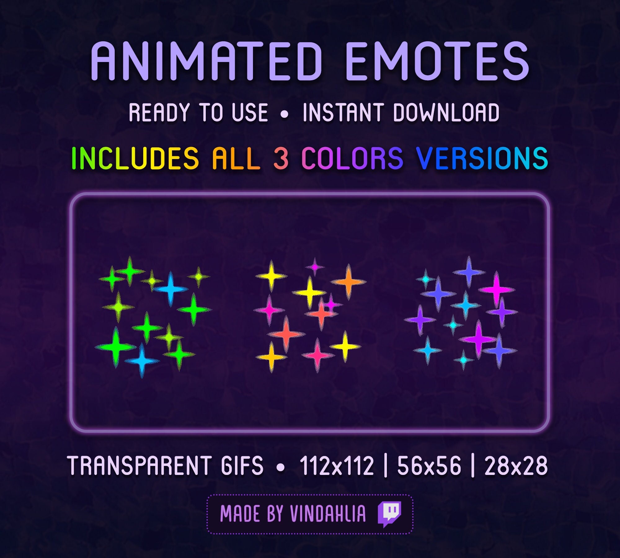 ANIMATED SPARKLES EMOTE for Twitch 3 Color Versions Included Static ...