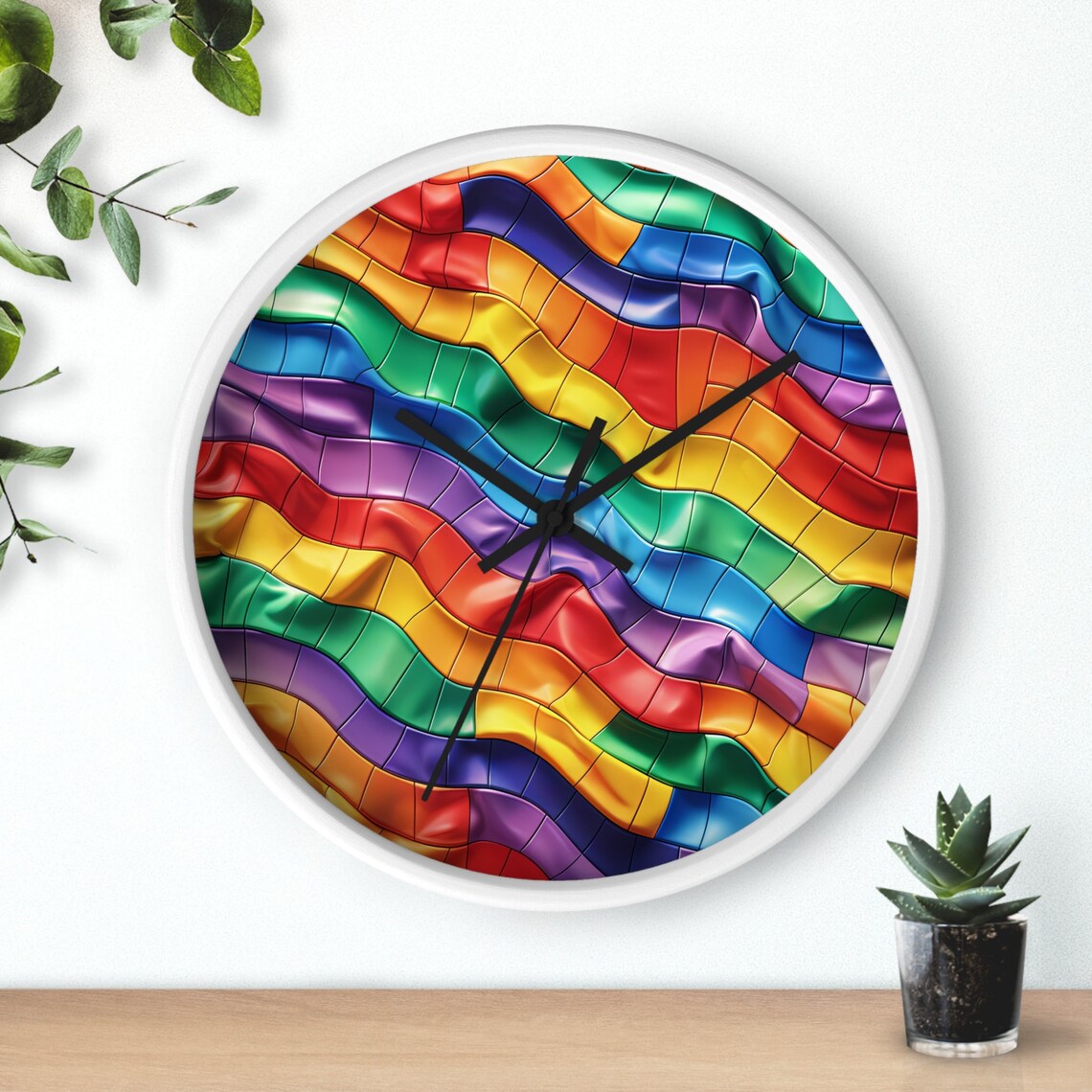 Spectrum of Time Wall Clock Colorful Rainbow Wave Design Modern Home ...