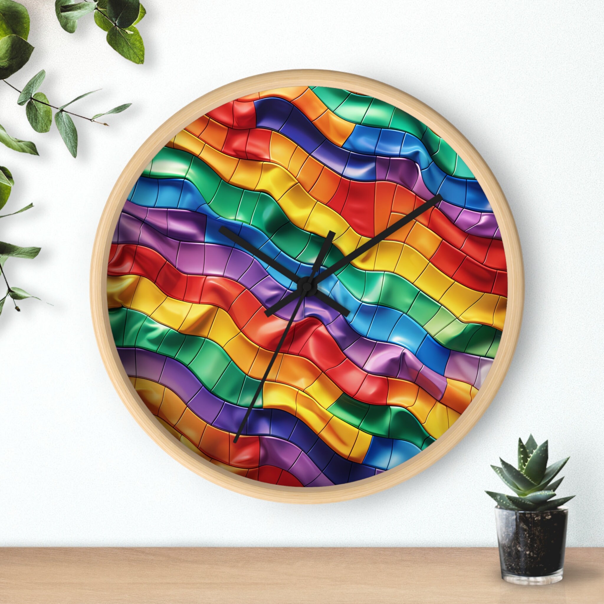 Spectrum of Time Wall Clock Colorful Rainbow Wave Design Modern Home ...