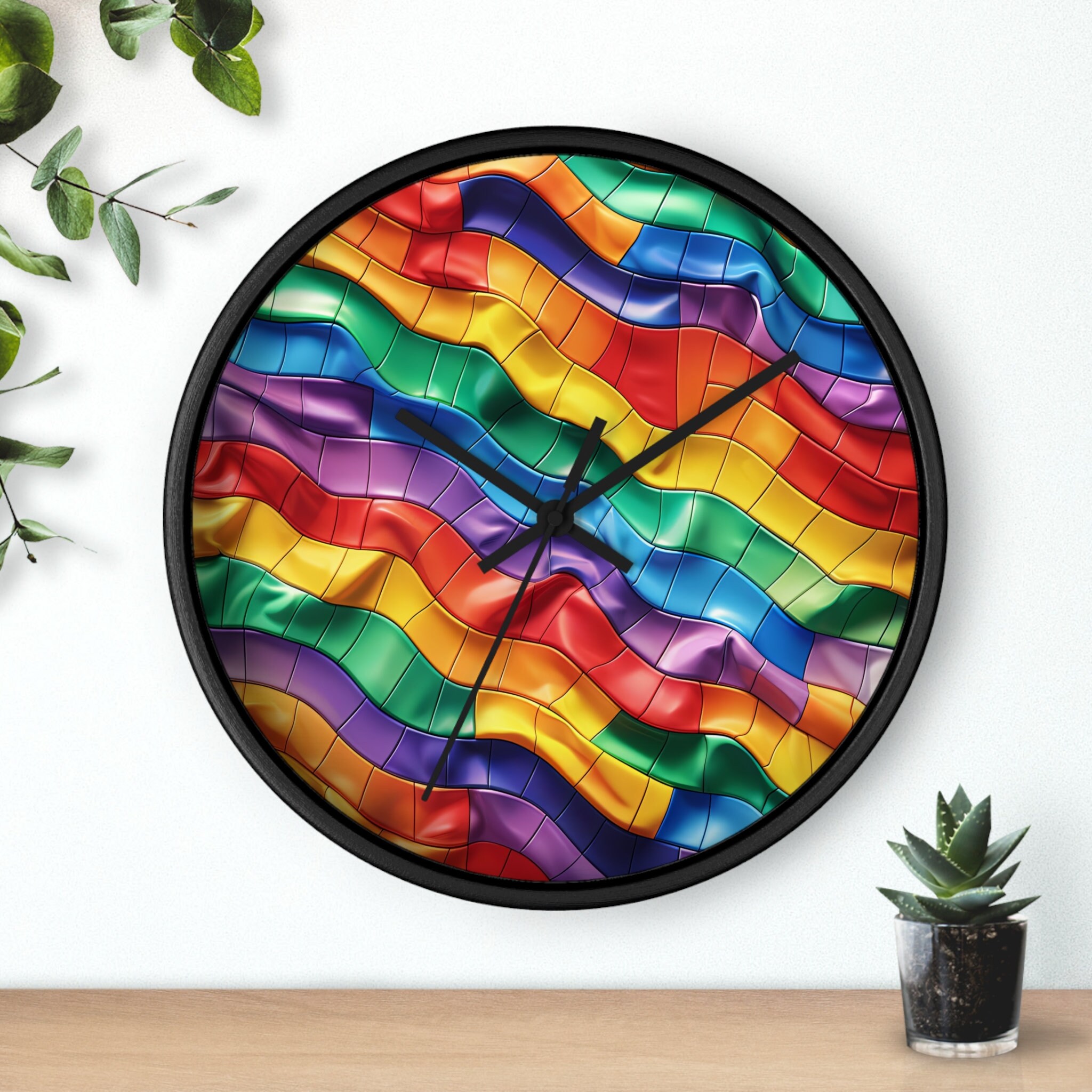 Spectrum of Time Wall Clock Colorful Rainbow Wave Design Modern Home ...