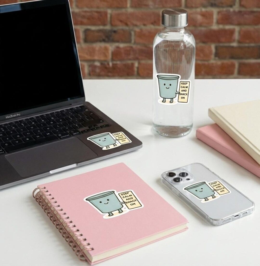 Keep Calm and Snack on Sticker, Kawaii Cup, Funny Office Decor - Etsy