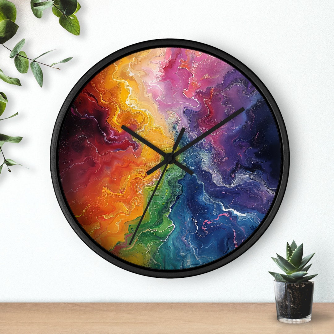 Cosmic Swirl Wall Clock | Rainbow Art Clock |home Office Decor | Gift ...