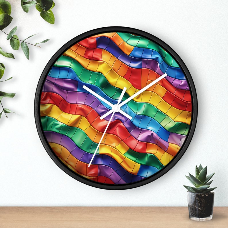 Spectrum of Time Wall Clock Colorful Rainbow Wave Design Modern Home ...