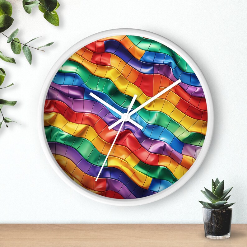Spectrum of Time Wall Clock Colorful Rainbow Wave Design Modern Home ...