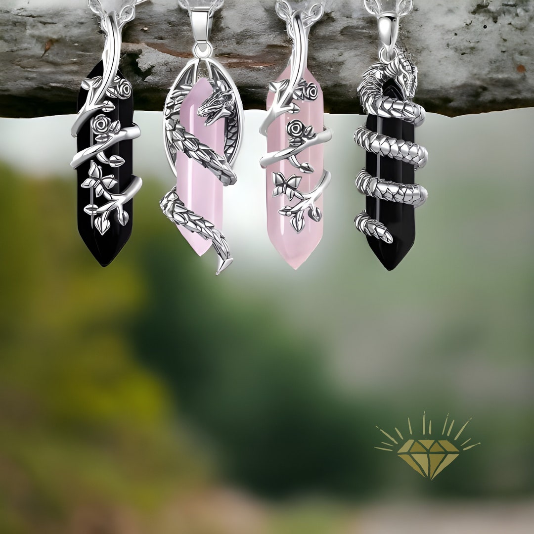 Crystal Dragon Necklace, Dainty and Waterproof, Silver Chain With Roses ...