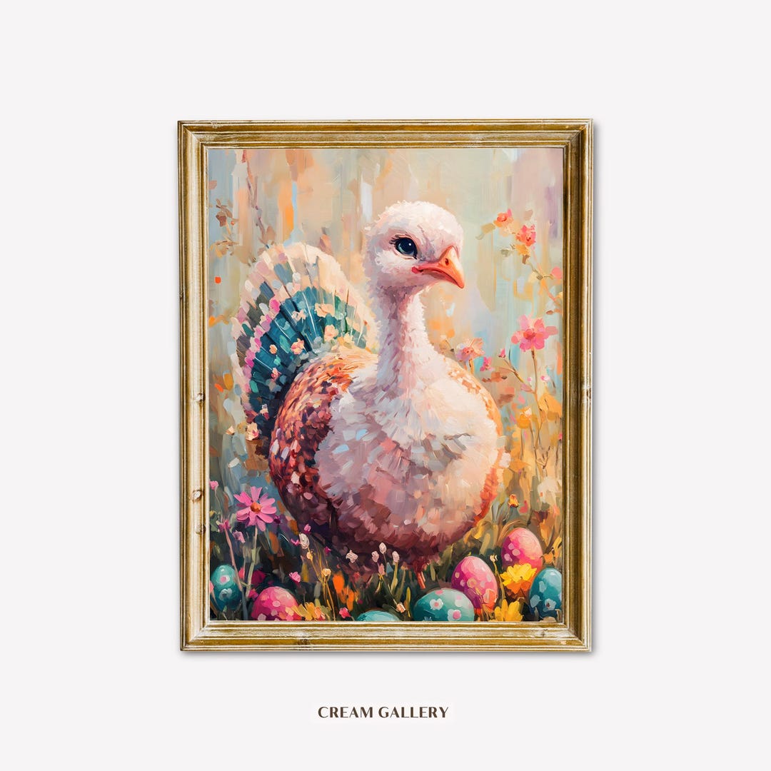 Whimsical Easter Turkey Art Print, Vintage Oil Painting of a Cute ...