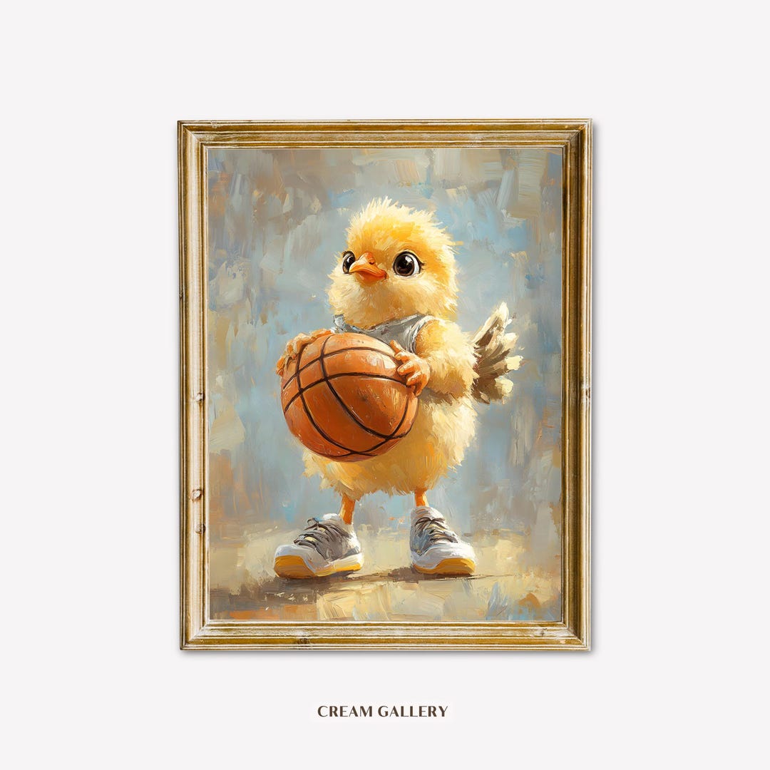Funny Chicken Basketball Art Print: Whimsical Farmhouse Nursery Decor ...