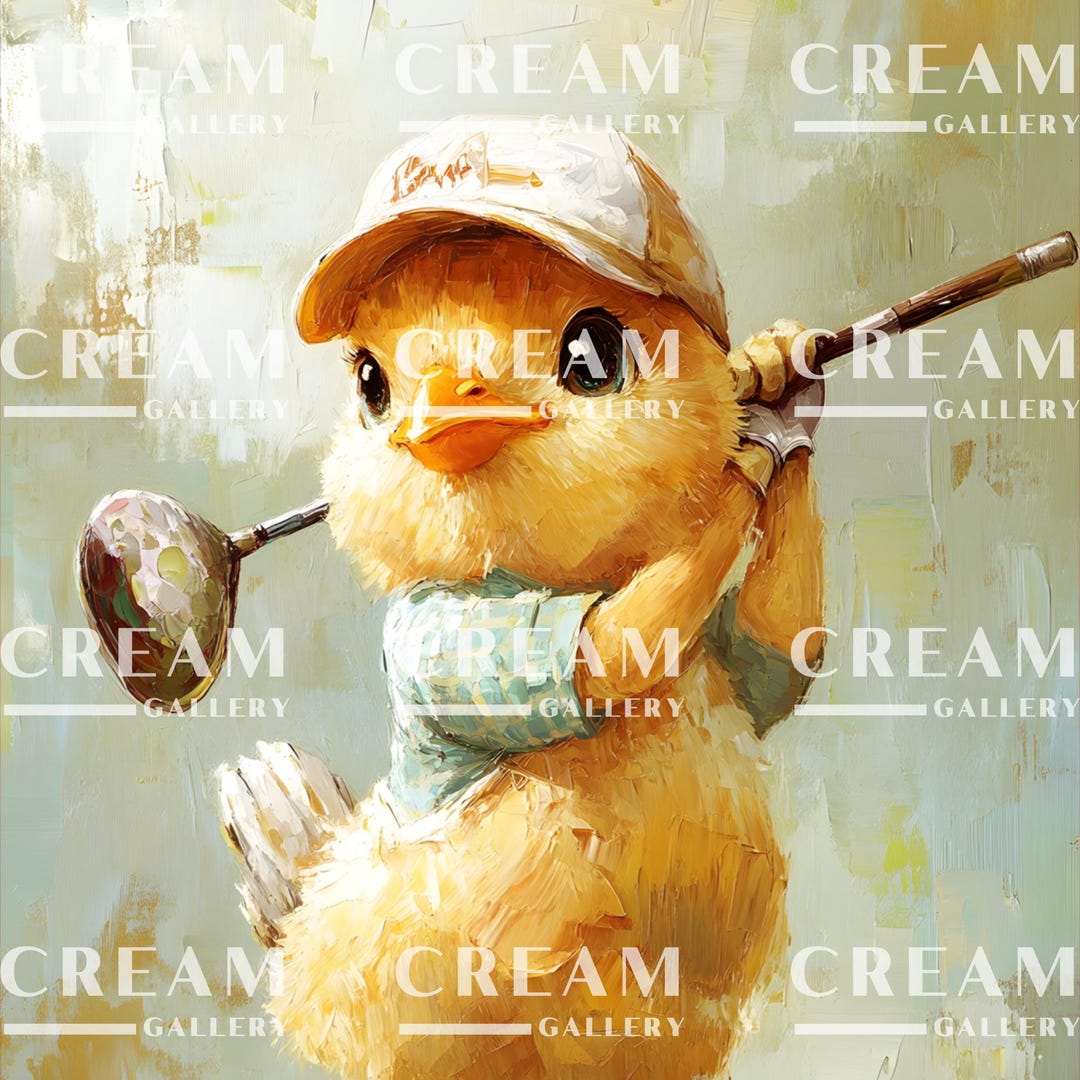 Cute Baby Chick Golf Print, Golf Wall Poster, Vintage Oil Painting ...